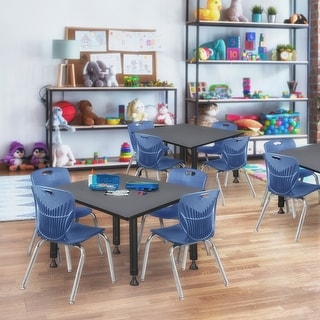 Kee 48" Square Height Adjustable Classroom Table - Grey & 4 Andy 12-in Stack Chairs- Black - Bed ...